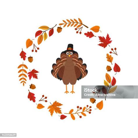 칠면조와 단풍이있는 인사말 카드 행복한 추수 감사절 벡터 일러스트레이션 10월에 대한 스톡 벡터 아트 및 기타 이미지 10월 11월 가을 Istock