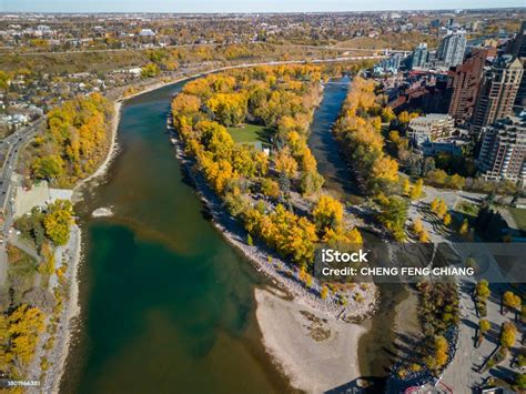Princes Island Park Autumn Foliage Scenery Aerial View Of Downtown City
