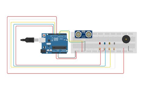 Circuit Design Copy Of Ultrasonic Sensor With Buzzer Tinkercad