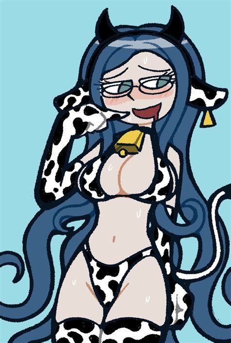 Rule 34 Blue Hair Blush Cow Bikini Cow Ears Cow Print Cow Tail Cowbell Danganronpa Danganronpa
