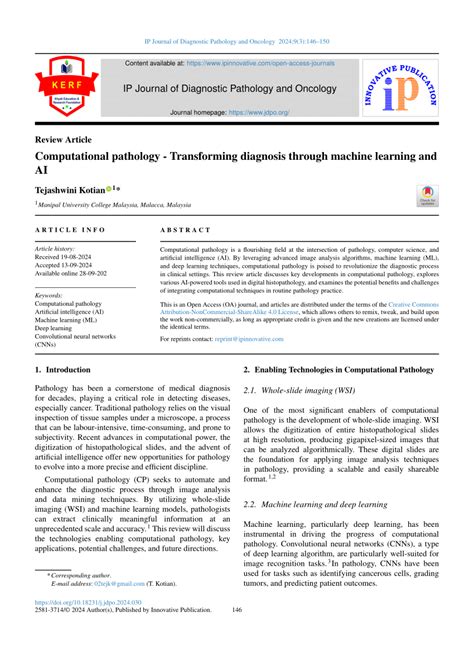 Pdf Computational Pathology Transforming Diagnosis Through Machine