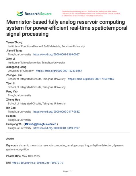 Pdf Memristor Based Fully Analog Reservoir Computing System For Power Efficient Real Time