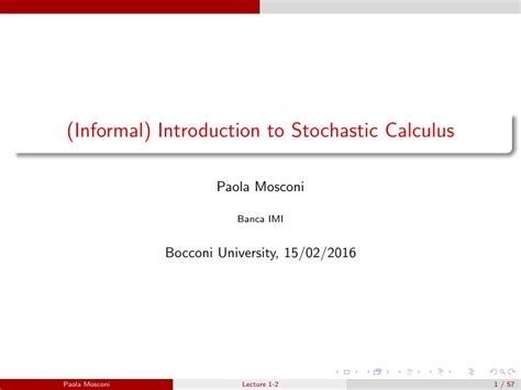 Stochastic Calculus Introduction SDEs Ito S Formula Pricing