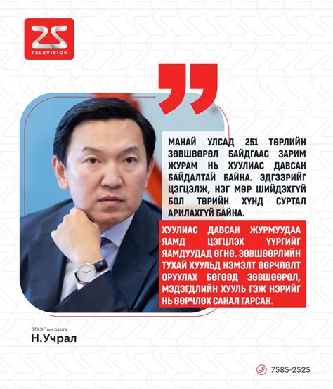 25ЦАГ МЭДЭЭ 📍ЗГХЭГ ын дарга Н Учрал ЗГХЭГ ын дарга Н Учрал Манай улсад 251 төрлийн зөвшөөрөл