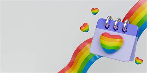 3d Lgbtq 프라이드의 달 Lgbtq 이벤트 디자인을 위한 3d 무지개 하트가 있는 티어오프 달력 프라이드 데이의 3d 상징입니다 3d 렌더링 그림입니다 Lgbt