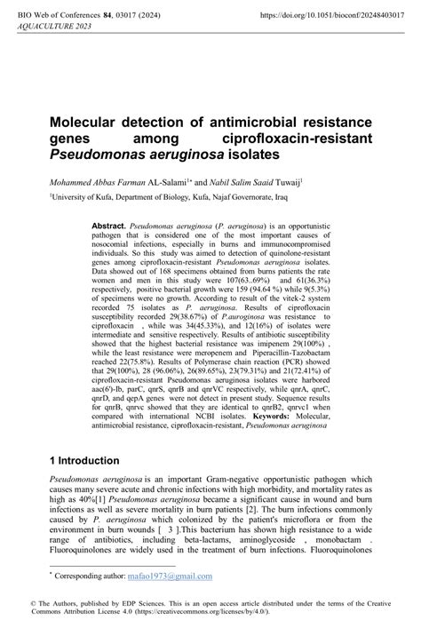 Pdf Molecular Detection Of Antimicrobial Resistance Genes Among Ciprofloxacin Resistant