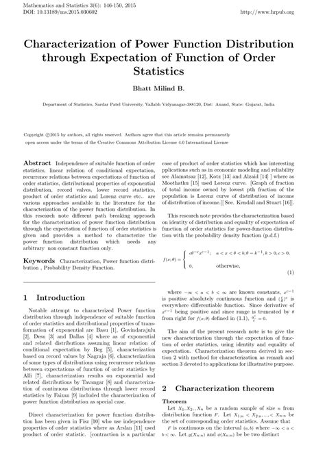 Pdf Characterization Of Power Function Distribution Through Expectation