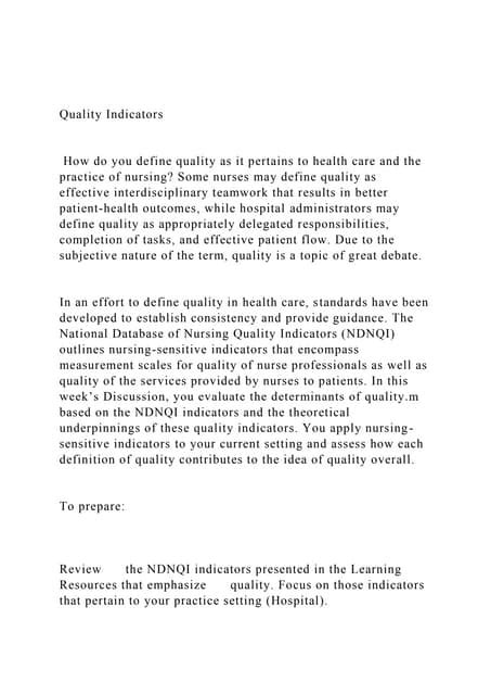 Quality Indicators How Do You Define Quality As It Pertaindocx