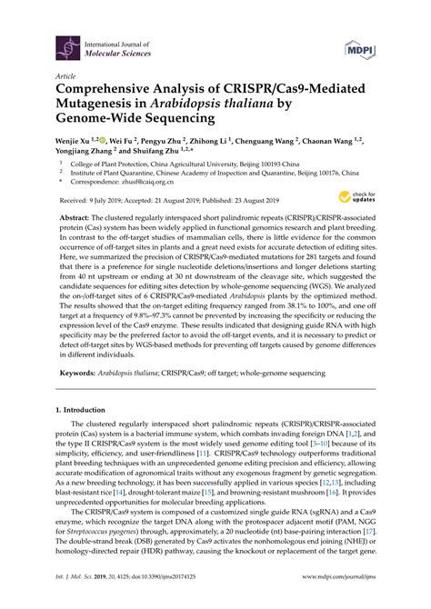 Comprehensive Analysis Of CRISPR Cas Mediated Mutagenesis In Arabidopsis Thaliana By Genome