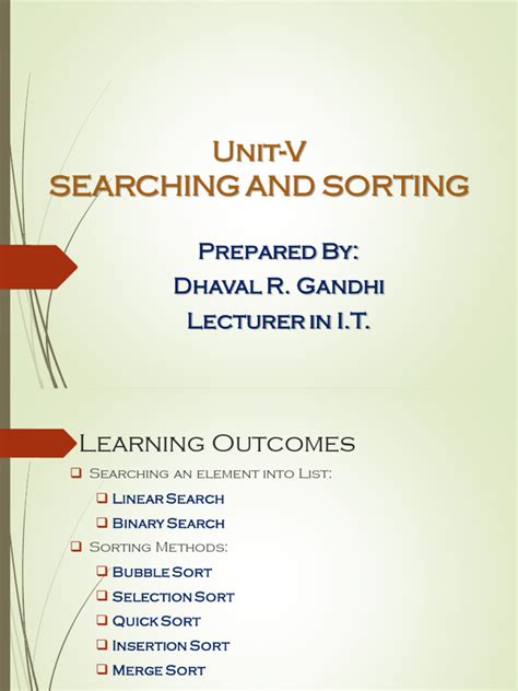 Unit 5 Searching Sortingalgorithms Final Pdf Time Complexity Computer Science