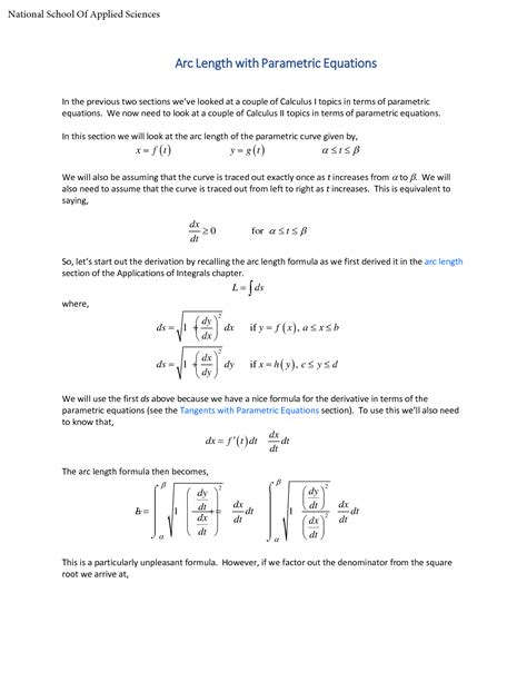 Solution Arc Length With Parametric Equations Notes And Solved