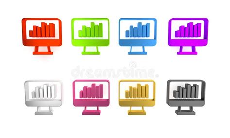 Colorful Computer Monitor With Graph Chart Icon Isolated On White Background Report Text File