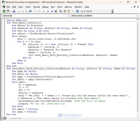 macro to send email from excel 5 suitable examples