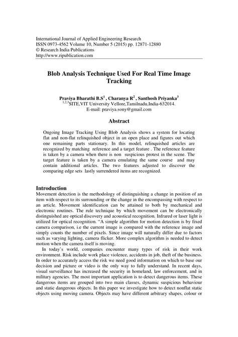 Pdf Blob Analysis Technique Used For Real Time Image Tracking