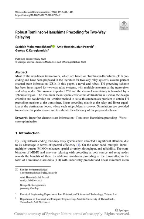 Robust Tomlinson Harashima Precoding For Two Way Relaying Request Pdf