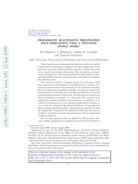 Berrocal 2008 Probabilistic Quantitative Precipitation Field