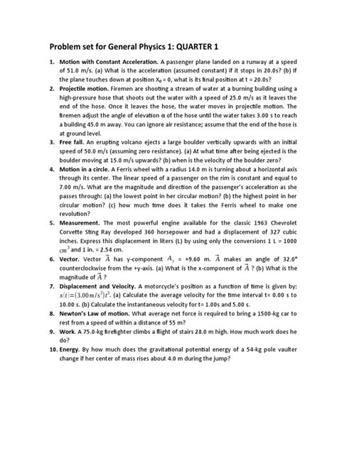 Problem Set For General Physics 1 Pdf Acceleration Velocity Problem Set For General Physics 1 Pdf Acceleration Velocity