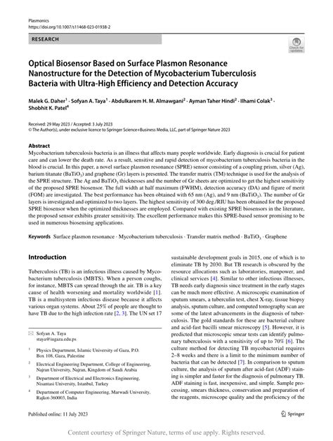 Optical Biosensor Based On Surface Plasmon Resonance Nanostructure For The Detection Of