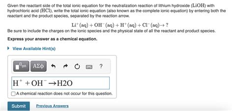 Solved Given The Reactant Side Of The Total Ionic Equation