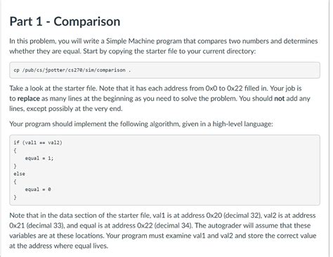 part 1 comparison in this problem you will write a
