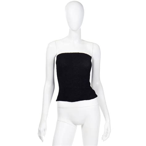 1970s Halston Vintage Black Stretch Strapless Tube Top For Sale At
