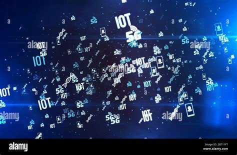 5g Mobile Communications Iot Data Transmission Digital Wireless Network Symbols On Digital