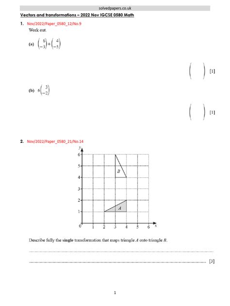 2022n vectors and transformations igcse 0580 math pdf