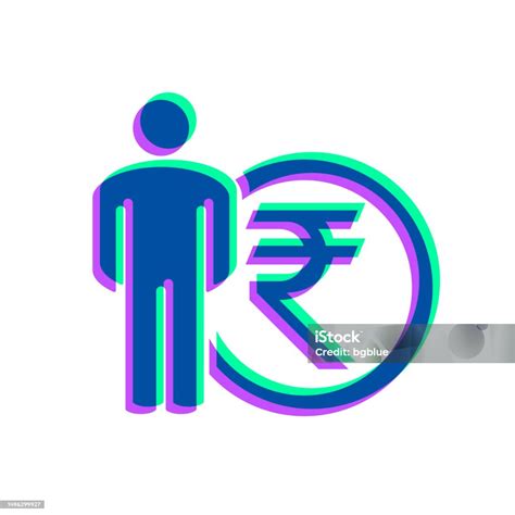 인도 루피 기호를 가진 사람 흰색 배경에 두 가지 색상이 오버레이된 아이콘 3차원 형태에 대한 스톡 벡터 아트 및 기타 이미지 3차원 형태 개념 경제 Istock
