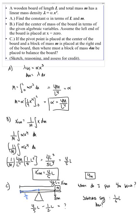 Solved A Wooden Board Of Length L And Total Mass In Has A Chegg