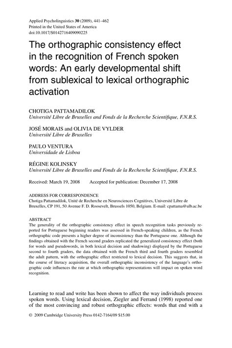 Pdf The Orthographic Consistency Effect In The Recognition Of French Spoken Words An Early
