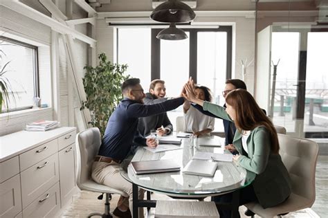 비즈니스 성공을 축하하며 하이파이브를 하는 다양한 동료들이 기뻐했습니다 20 24세에 대한 스톡 사진 및 기타 이미지 20 24세 25 29세 30 34세 Istock