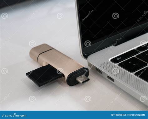 USB Type C Memory Card Reader With Laptop Stock Image Image Of Attached Electronic 125225495