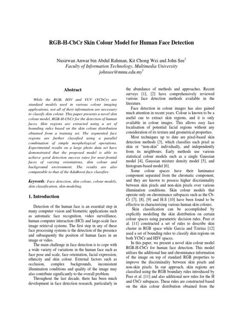 Rgb H Cbcr Skin Colour Model For Human Face Detection Pdf Image