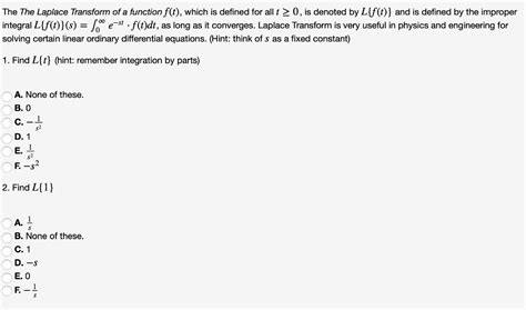 Solved The The Laplace Transform Of A Function Ft Which Is Chegg