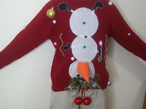 Naughty Ugly Christmas Sweater Men Snowman W Red Balls Funny Etsy