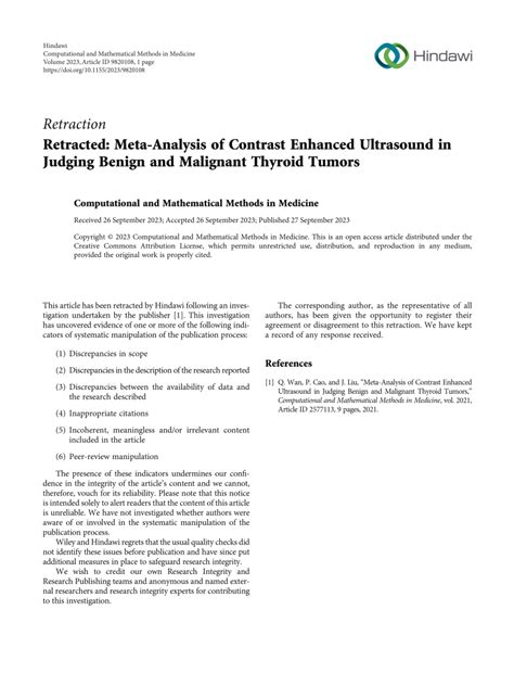 Pdf Retracted Meta Analysis Of Contrast Enhanced Ultrasound In Judging Benign And Malignant