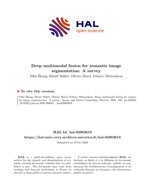 Deep Multimodal Fusion For Semantic Image Segmentation A Survey Pdf