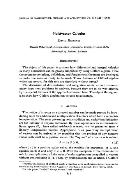 Multivector Calculus Journal Of Mathematical Analysis And Applications Pdf Vector Space