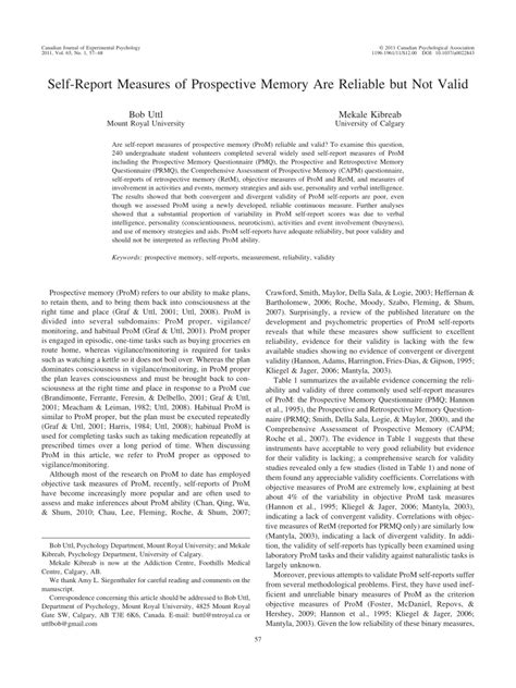 Self Report Measures Of Prospective Memory Are Reliable But Not Valid Request Pdf