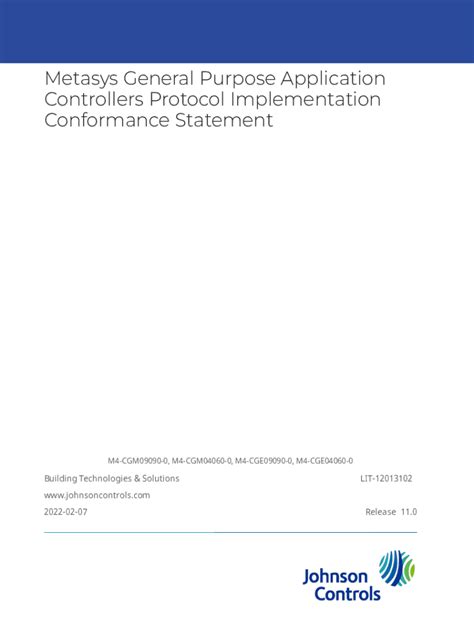 Fillable Online Metasys General Purpose Application Controllers Protocol Implementation