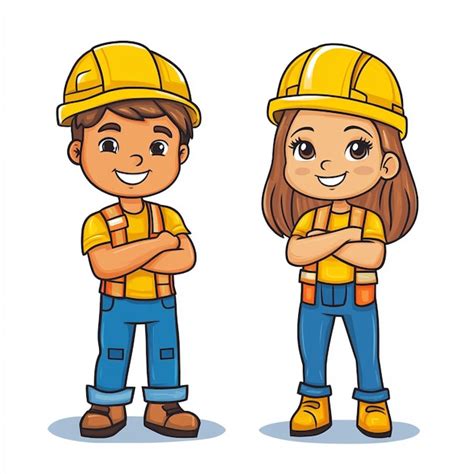 Cute Young Male And Female Construction Workers Premium Ai Generated
