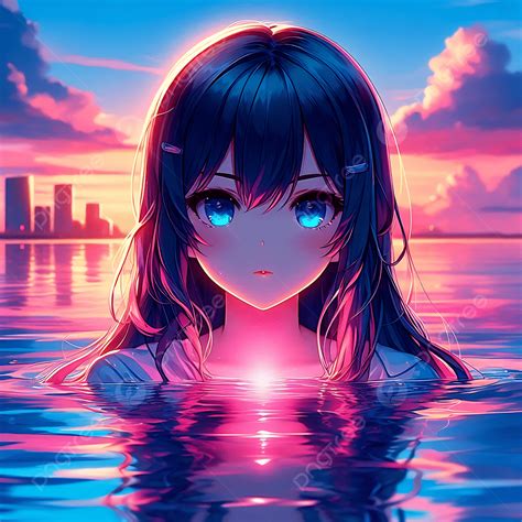 Anime Girl In Sunset Water Background Anime Girl Sunset Background