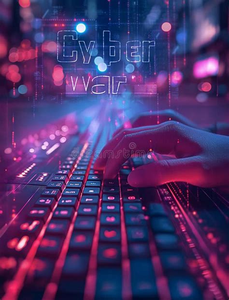 Close Up Image Of Cyber Warrior S Hand Using Holographic Pink Light Keyboard On Phone To Fight
