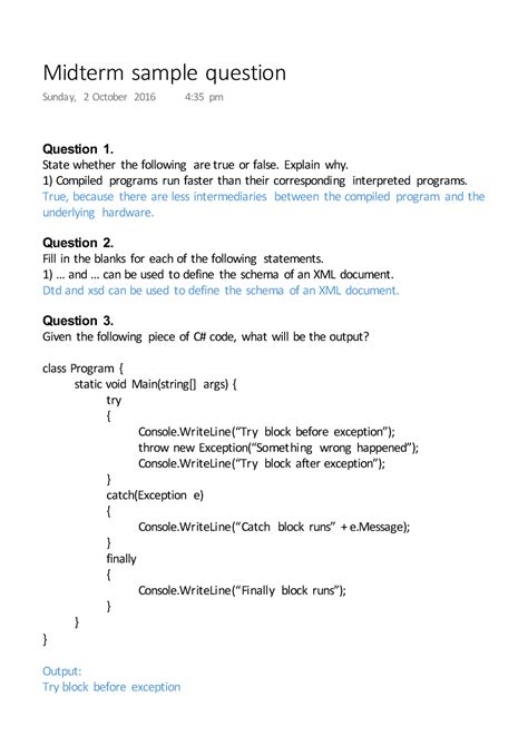 Midterm Sample Question Question State Whether The Following Are True Or False Explain Why