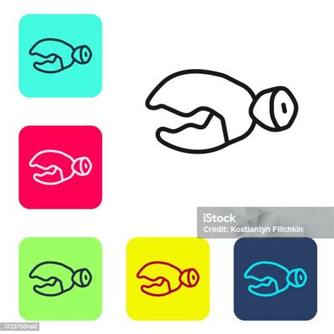 검은 선 랍스터 또는 게 발톱 아이콘은 흰색 배경에 분리되어 있습니다 색상 사각형 버튼으로 아이콘을 설정합니다 벡터 3차원 형태에 대한 스톡 벡터 아트 및 기타 이미지