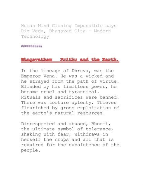 Prithu Clones From King Vena Corpse Docx Hinduism Religion And Spirituality