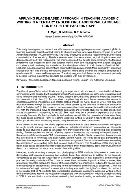 Pdf Applying Place Based Approach In Teaching Academic Writing In A Tertiary English First