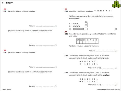W6b Binary Maths Exam Qanda Ppt Teaching Resources