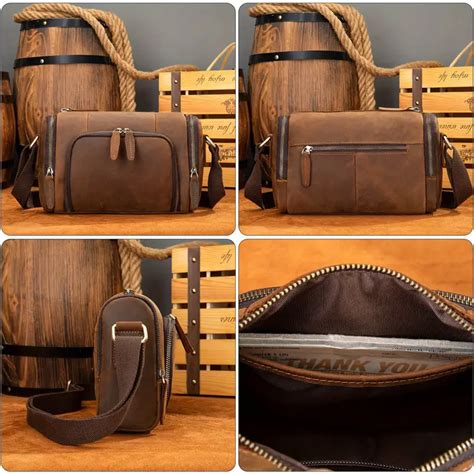 남자 정품 가죽 어깨 가방 빈티지 대각선 가방 작은 수평 실린더 가방 크레이지 호스 가죽 크로스 바디 지갑 Temu Republic Of Korea