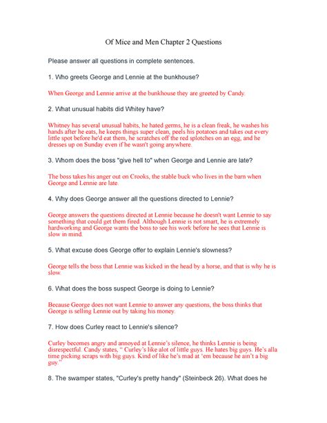 Of Mice And Men Chapter 2 Mlaquestions Of Mice And Men Chapter 2